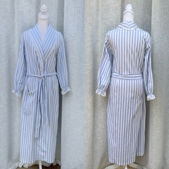 Intimates & Sleepwear | Spin Striped Light Blue And White Cotton Robe ...